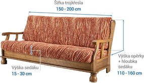 Bielastické potahy UNIVERSO NOVÉ žíhané cihlové trojkřeslo s dřevěnými rukojeťmi (š. 150 - 200 cm)