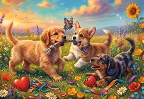 TREFL Puzzle Flamingo: Hravá štěňátka / 400 dílků / 48 x 33 cm