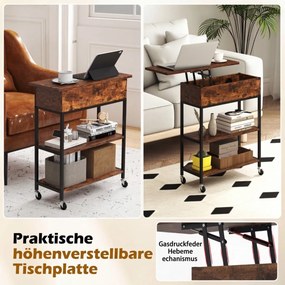 Costway Odkládací stolek se zvedací deskou a nabíjecí stanicí a skrytým úložným