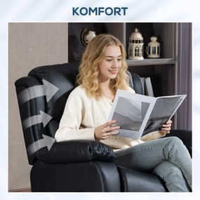 HOMCOM Masážní křeslo, funkce vyhřívání a ležení, umělá kůže, do 150 kg, 97x92x104 cm, černá
