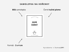 PEPŘ ČERNÝ - Samolepka na kořenky 3 x 4 cm - DomaLEP varianta: PRŮHLEDNÁ - tučné písmo