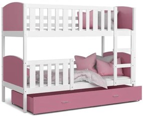 DOBRESNY Dětská patrová postel TAMI 90x200 cm s bílou konstrukcí v růžové barvě