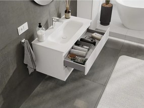 Mexen Rivel, koupelnová skříňka 90 cm s umyvadlem Vela, 2 zásuvky, drážkovaná, bílá matná, 91A20-09047-2-BFF01-W23M01