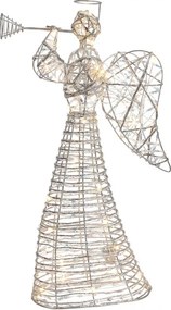 Stříbrný kovový anděl s trubkou a LED osvětlením - 28*10*51 cm / 3*AA