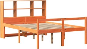 Postel s knihovnou bez matrace hnědá 150 x 200 cm masivní dřevo 3322035