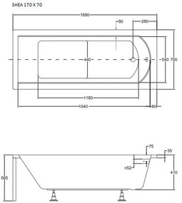 NIKIDO - B Akrylátová vana SHEA 140x70, 150x70, 160x70, 170x70 Velikost: 140x70