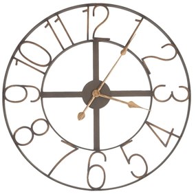 Hnědé kovové hodiny Mentic se zlatými čísly - Ø 60 * 5 cm