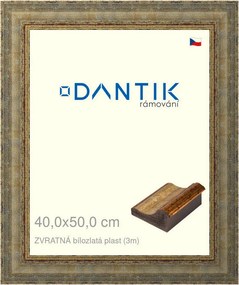 DANTIK rámeček 40x50 | ZVRATNÁ bílozlatá plast (Sklo Čiré)