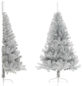 344696 vidaXL Umělý poloviční vánoční stromek se stojanem stříbrný 150 cm PET