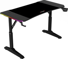 Výškově nastavitelný herní stůl ERACER H1212 — 120x60 cm, kov, melamin, černá, RGB podsvícení