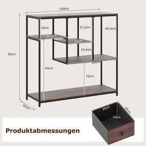 Costway Konzolový stolek s úložným průmyslovým odkládacím stolkem se zásuvkou