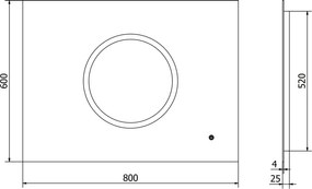 Mexen Koga, LED koupelnové zrcadlo s podsvícením 80 x 60 cm, 6000K, ochrana proti zamlžování, 9821-080-060-611-00