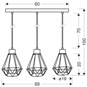 Lustr na lanku PRIMO 3xE27/60W/230V černá/zlatá