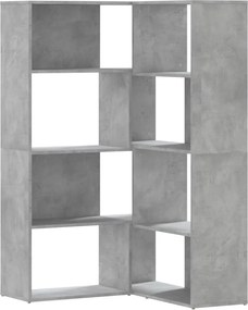 Rohová knihovna 4patrová betonově šedá 85x85x140 cm kompozit 3307813