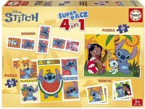 EDUCA Soubor her Stitch 4v1 / Puzzle 25 a 50 dílků, domino, pexeso
