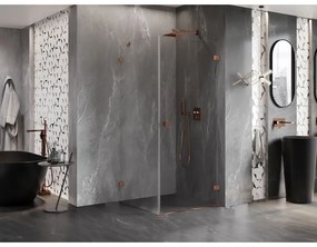 Mexen Lunar-B, pravostranný výklopný sprchový kout 70 x 70 cm, 8mm čiré sklo, profil růžové zlato, 832-070-070-60-00-P