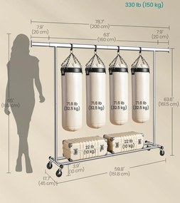 Pojízdný stojan na oblečení Doug stříbrný