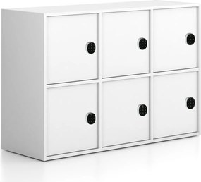 Kancelářská skříň FRAME, nízká, 6x dveře, 1299 x 450 x 881 mm, kódový zámek, bílá