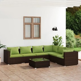 vidaXL 7dílná zahradní sedací souprava s poduškami polyratan [3101729] Barva: Hnědá a zelená