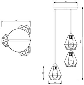 Lustr na lanku BERGEN 3xE27/60W/230V černá/lesklý chrom