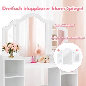 Costway 2 v 1 Dětský toaletní stolek se zrcadlem – 107 × 40 × 117 cm, bílý