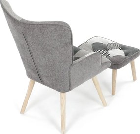 Relaxační křeslo ušák LISA + taburet — masiv, látka, černobílý patchwork