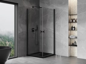Mexen Mist-B Duo, 2-křídlý ​​výklopný sprchový kout 85 x 85 cm, čiré sklo, černý profil, 8A2-085-085-70-00