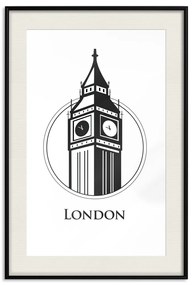 Plakát Londýn - černo-bílá kompozice s Big Benem a anglickým textem