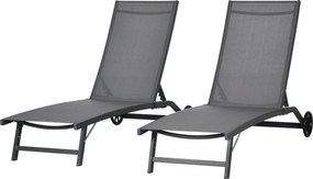 Outsunny Sada 2 venkovních zahradních lehátek s polohovacími hliníkovými lehátky, 5 úrovní opěradla a kolečka na pláž nebo bazén 165x66x102 cm Tmavě š