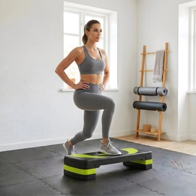 HOMCOM Aerobní stepper, výškově nastavitelné, pro vnitřní i venkovní použití, nosnost až 150 kg, 80 x 31 x 10-20 cm, Zelený