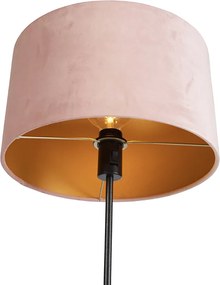 Stojací lampa černá s růžovým sametovým stínítkem se zlatem 35 cm - Parte