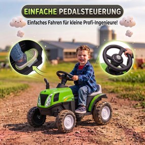 AIYAPLAY elektrický dětský traktor 6 V s přívěsem, zelený