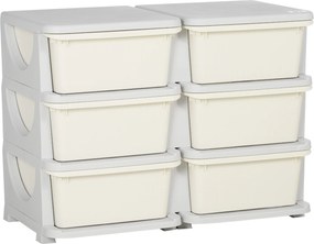HOMCOM Plastový úložný box, 6 zásuvek, organizér na hračky, malá zásuvková skříňka pro děti, krémově bílá | Aosom