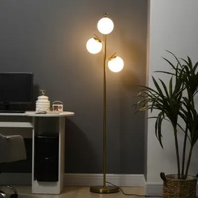 HOMCOM Stojací lampa v retro designu, stojací lampa, stojací lampa s 3 stínidly, sklo, zlatá