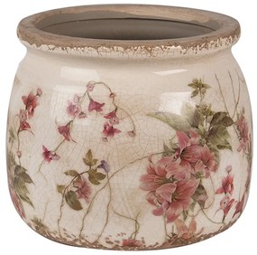 Béžový keramický obal na květináč s květy Lilie M - Ø 16*13 cm