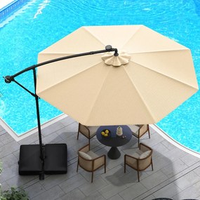 Costway Konzolový deštník Ø350 cm s 40 solárními LED světly a pytli s – béžový