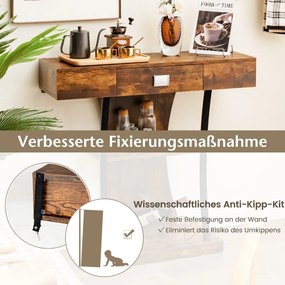 Costway Konzolový stůl ve tvaru T pro malé prostory Rustikálně – 91 × 30 × 88 cm