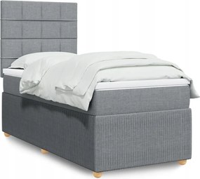 Box Spring Postel S Matrací Textil Světle Šedá Blok se čtverci 90 x 190 c