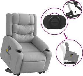 Zvedací masážní polohovací křeslo světle šedé textil 3206576
