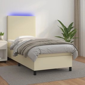Box spring postel s matrací a LED krémová 80x200 cm umělá kůže 3135791