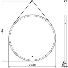 Mexen Reni podsvícené koupelnové zrcadlo, Kulaté 100 cm, LED 6000K, ventilátor, Černá rama - 9812-100-100-611-70