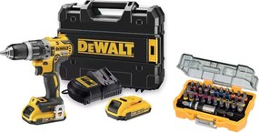 DeWALT - 18V AKU vrtací šroubovák s příklepem, s příslušenstvím, 2x aku 2,0 Ah Li-Ion, nabíječka DCD796D2A