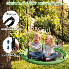 Costway Ø100 cm houpačka hnízdo s polštářky a madly dětská houpačka s 100-180 cm