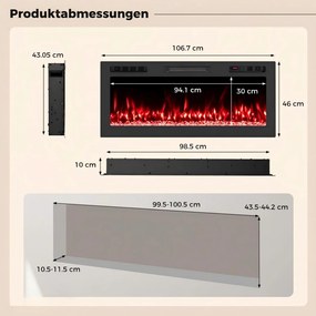 Costway 42" elektrický krb s vytápěním 750 W/1500 W vestavný krb s dálkovým