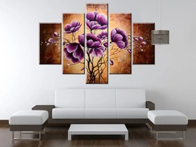 Gario Ručně malovaný obraz Rostoucí fialové květy - 5 dílný Rozměry: 150 x 105 cm