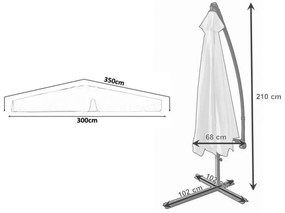 Chomik Zahradní slunečník Banana 300 cm + LED osvětlení - šedá