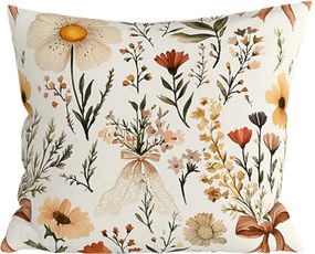 Polybavlněný povlak na polštář FLORAL RIBBON POLY 45x45 cm, krémový