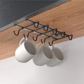 METALTEX Držák na hrnečky s 10 háčky, závěsný pod polici, bez montáže, MYMUG LAVA, černý