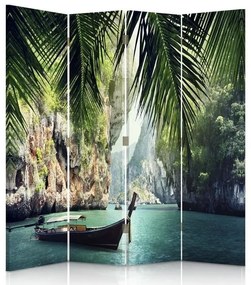 Ozdobný paraván Palmy Tropické moře - 145x170 cm, čtyřdílný, klasický paraván