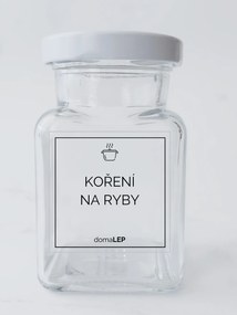Samolepka na kořenky KOŘENÍ NA RYBY průhledná 5 × 5 cm základní písmo